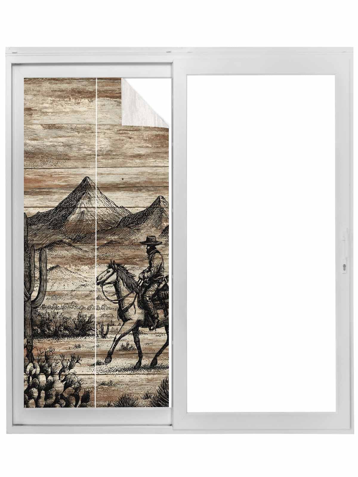 Brown Western Farmhouse Window Privacy Film, Vintage Cowboys Cactus ...