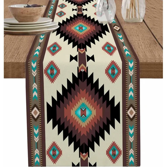 Brown Western Geometric Abstract Linen Table Runners Dresser Scarf r ...