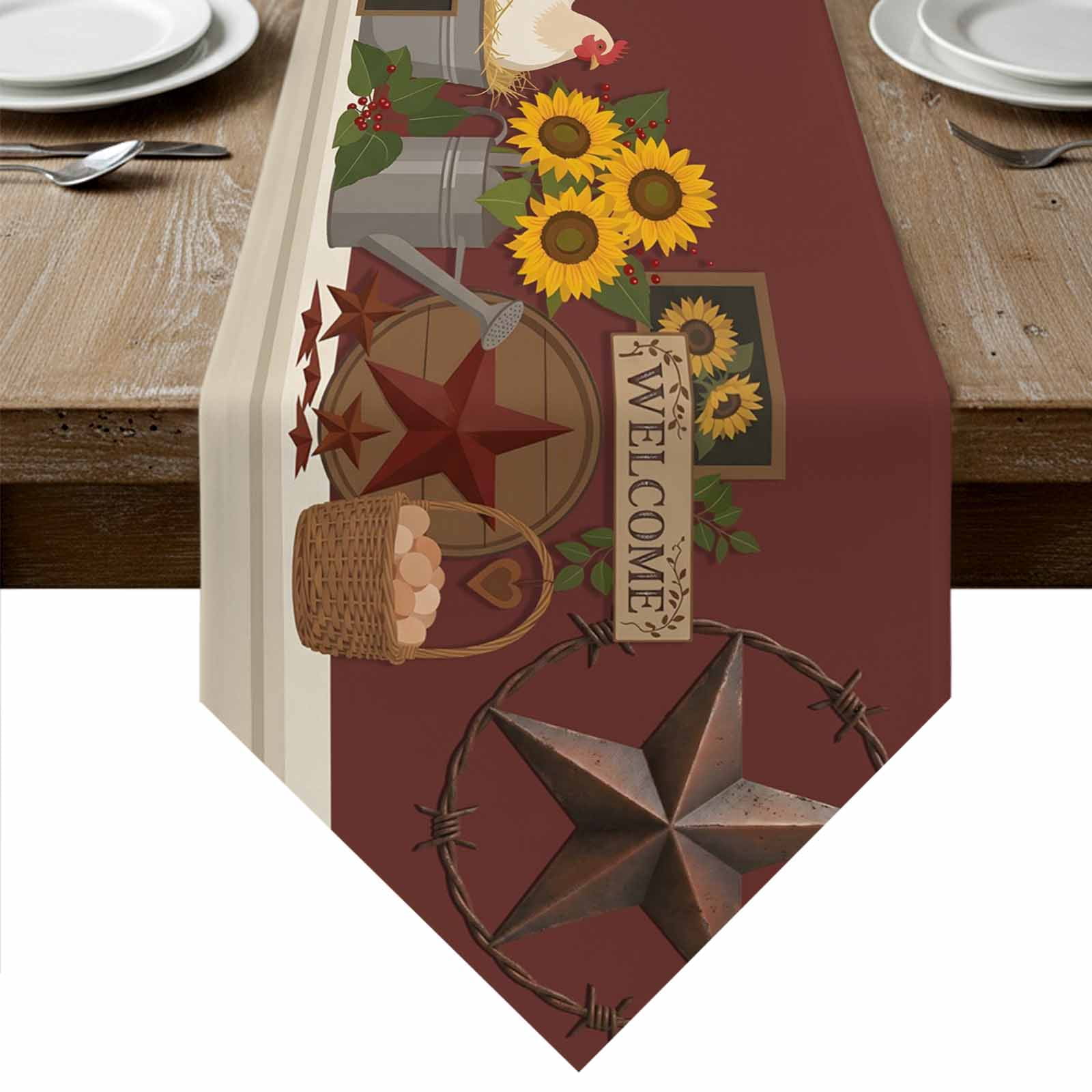 Brown Western Star Rooster Table Runner Linen Burlap Table Runner 108 ...