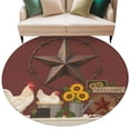 Brown Western Star Rooster Washable Round Rug 6ft Area Rug for Living ...