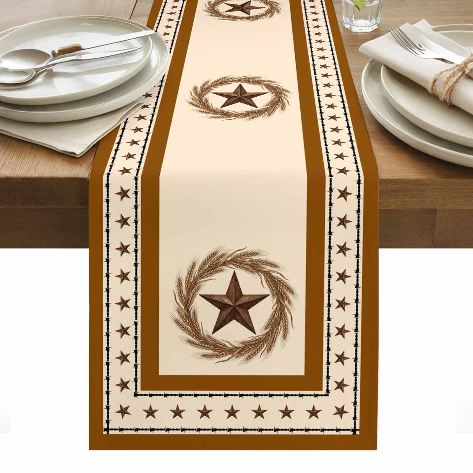 Brown Western Table Runner Vintage Texas Stars Country Wheats ...