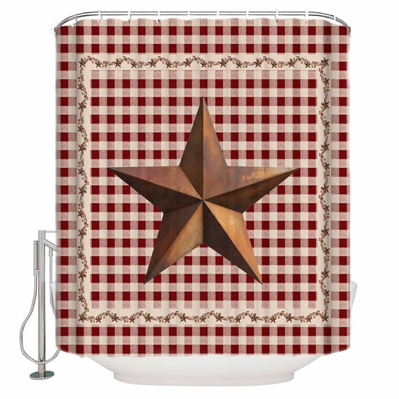 Brown Western Texas Star Vintage Bathroom Shower Curtains with 12 Hooks ...