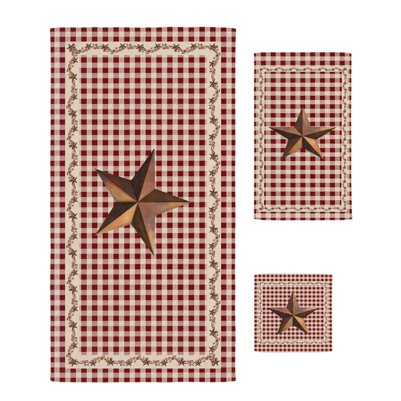 Brown Western Texas Star Vintage Towel Set of 3, Soft Microfiber Bath ...