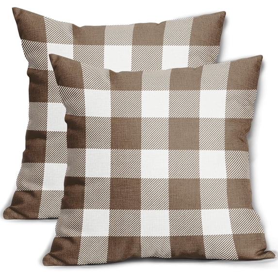 Brown and White Buffalo Plaid Pillow Covers 18x18 Set of 2 Check ...