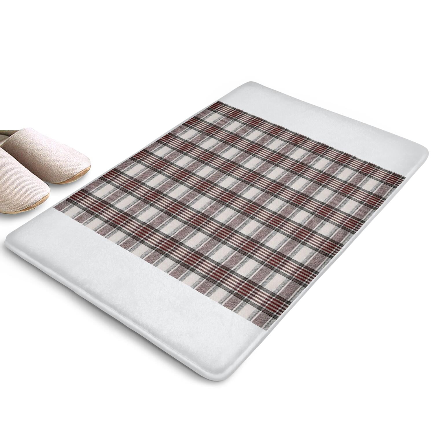Brown and White Checkerboard Checkered Flannel Non Slip Door Rugs ...