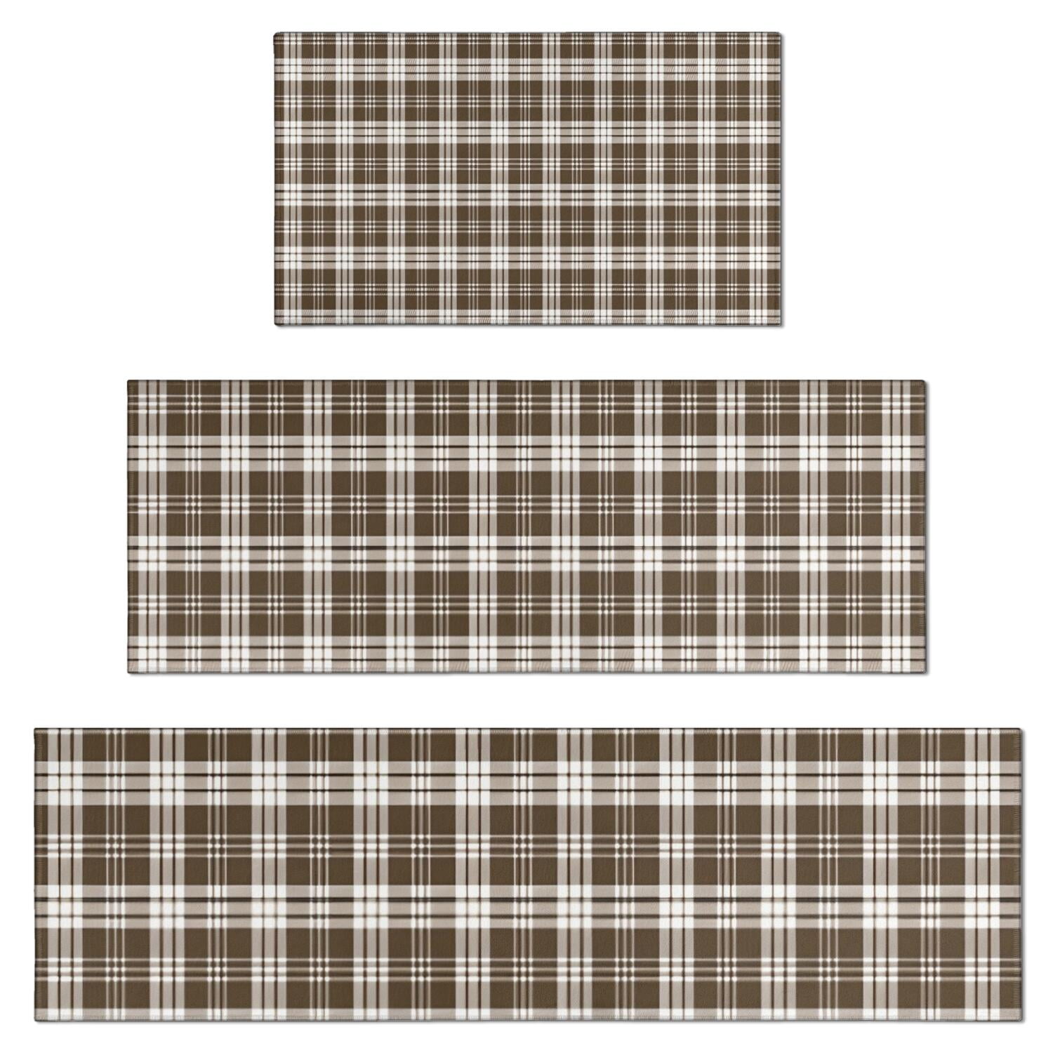 Brown and White Checkerboard Checkered Pattern Kitchen Rugs Sets Of 3 ...
