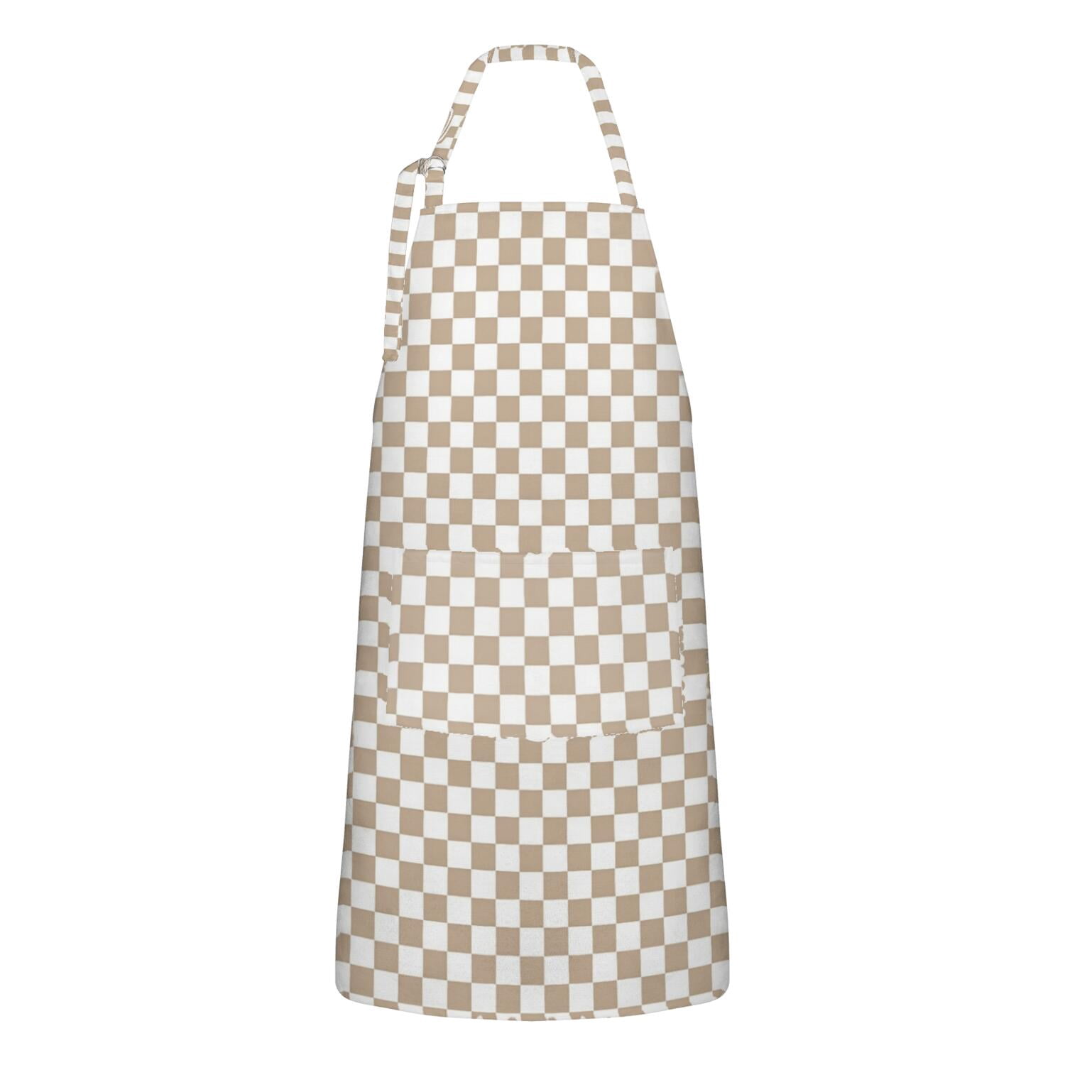 Brown and White Checkered Pattern Apron for Women with Pockets, Cotton ...