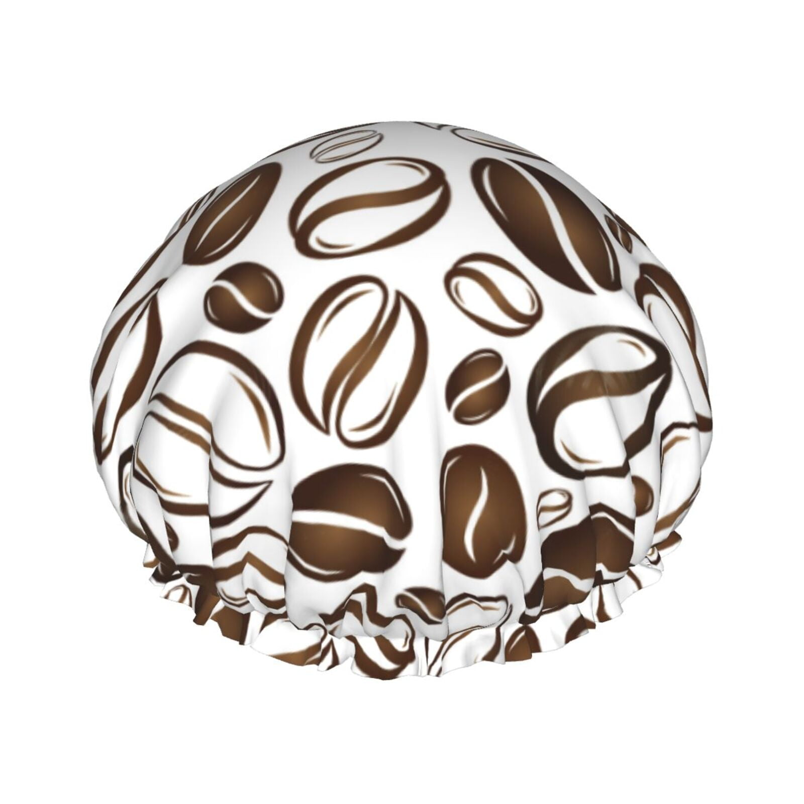 Brown White Coffee Bean Print Shower Cap, Reusable Bath Hair Hat for ...