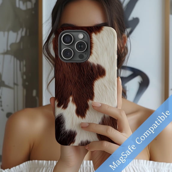 Brown White Cowhide Pattern Phone Case Faux Animal Fur Print Aesthetic ...
