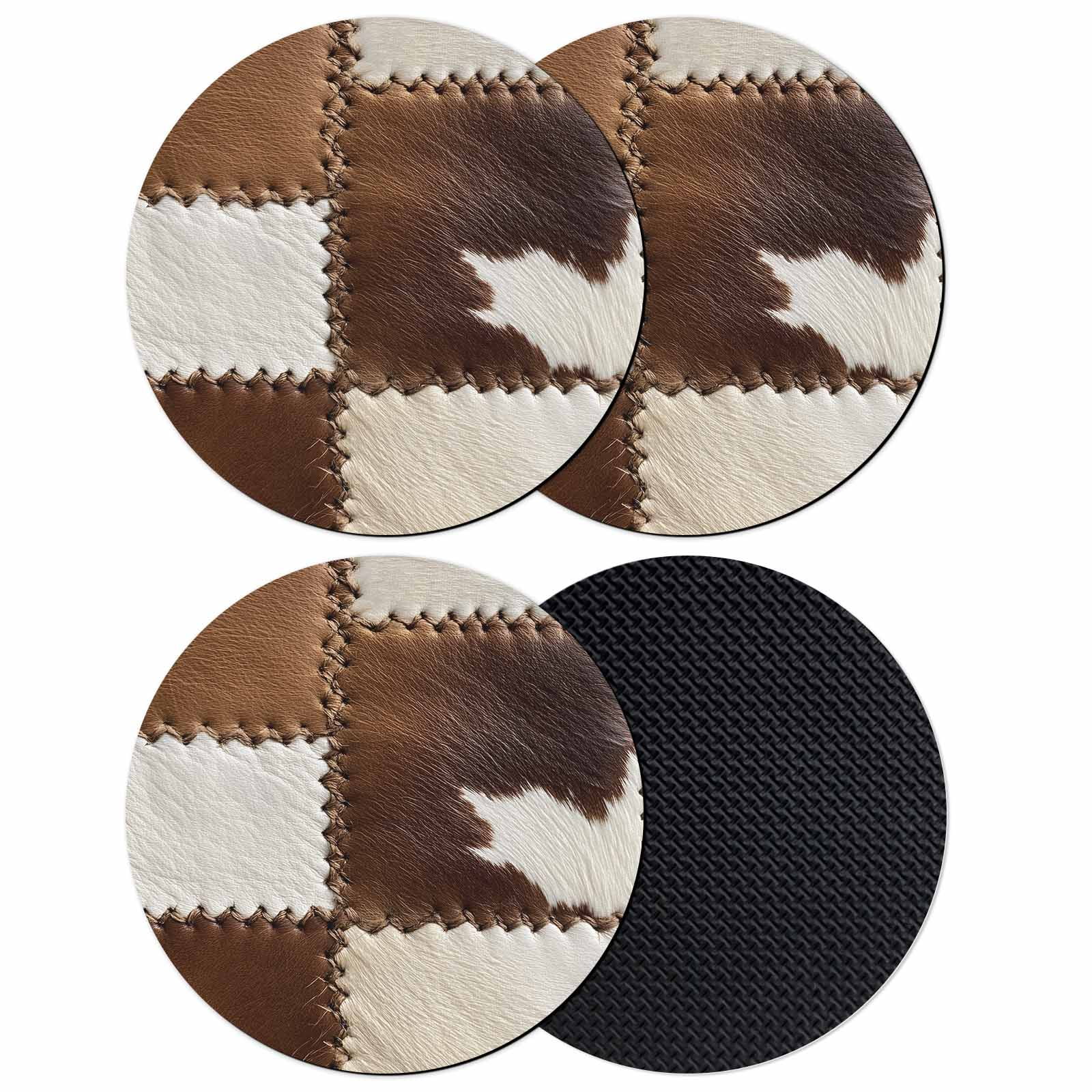Brown White Cowhide Print Coasters for Drinks,Absorbent Non Slip Rubber ...