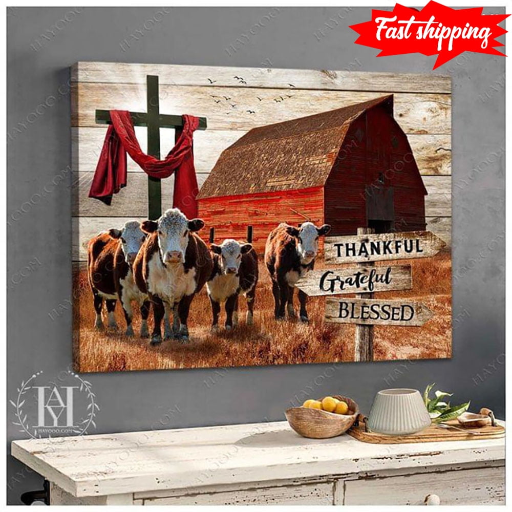 Brown & White Cows With Jesus Cross Draped With Red Cloth On Farm ...