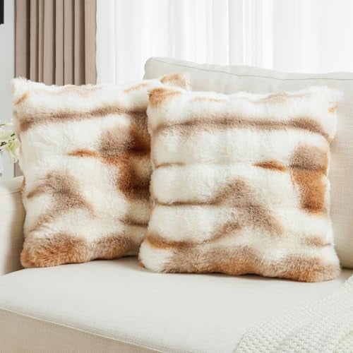 Brown White Decorative Throw Pillow Covers 16x16 Inch Set of 2,Soft ...