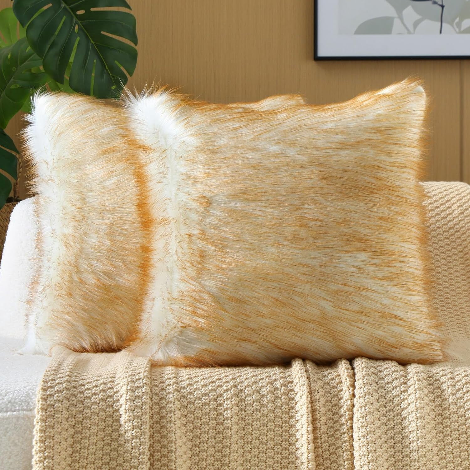 Brown White Decorative Throw Pillow Covers 20x20 Inch Set of 2,Soft ...