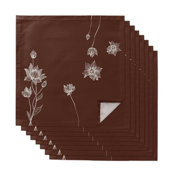 Brown White Floral Cloth Napkins, Abstract Art Summer Botanical ...