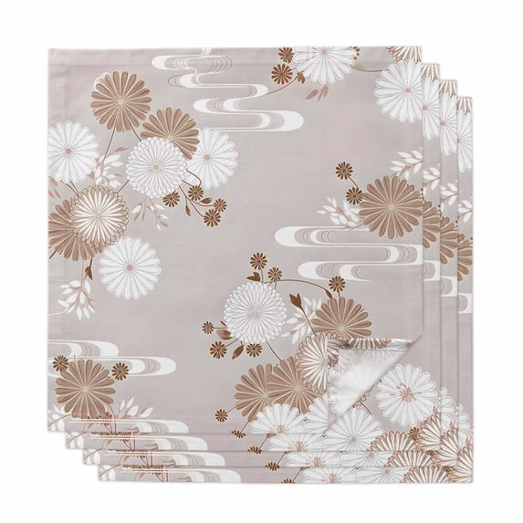 Brown White Floral Cloth Napkins, Spring Botanical Leaves Farmhouse ...