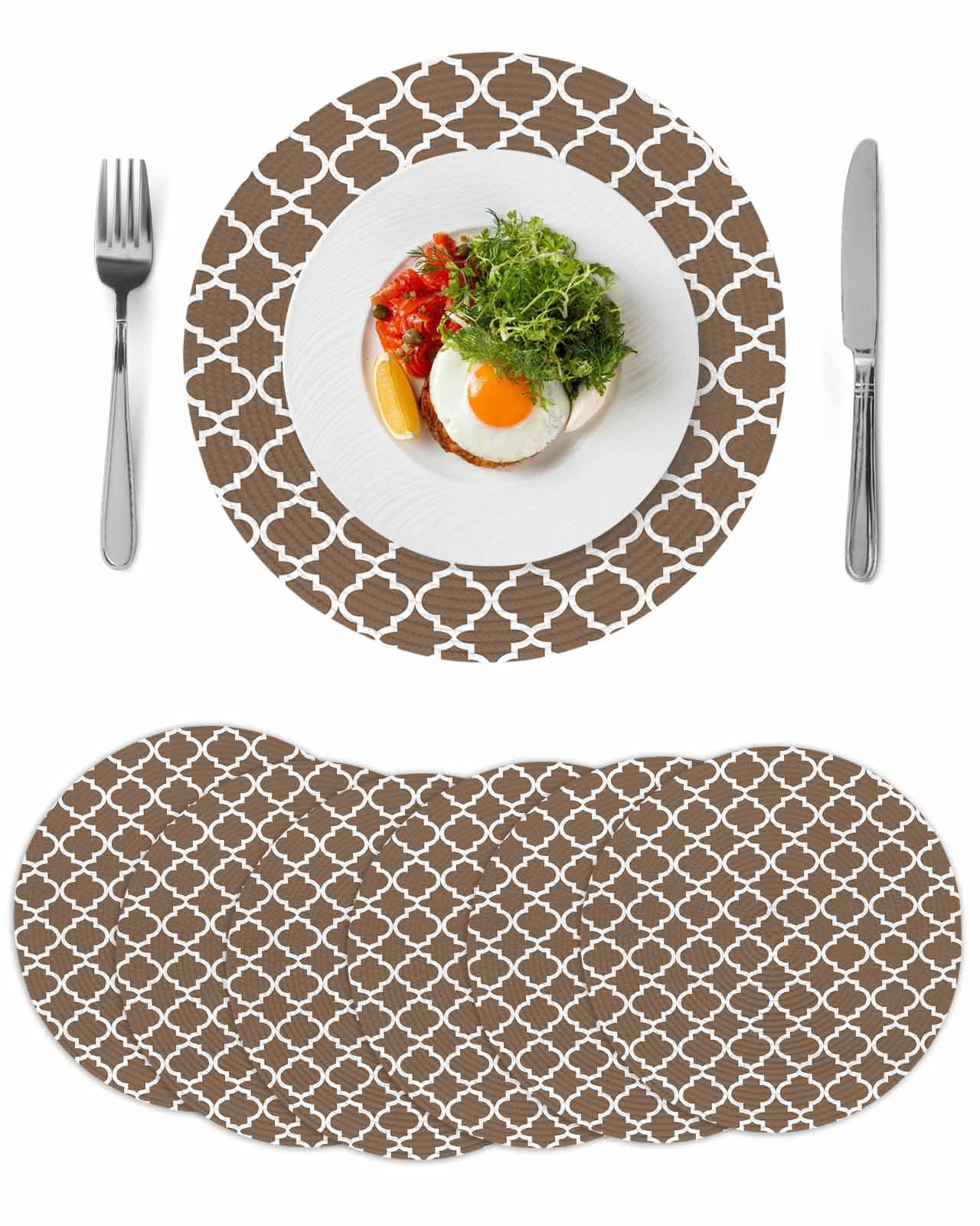 Brown White Geometric Round Table Placemats set of 6, Minimalist ...