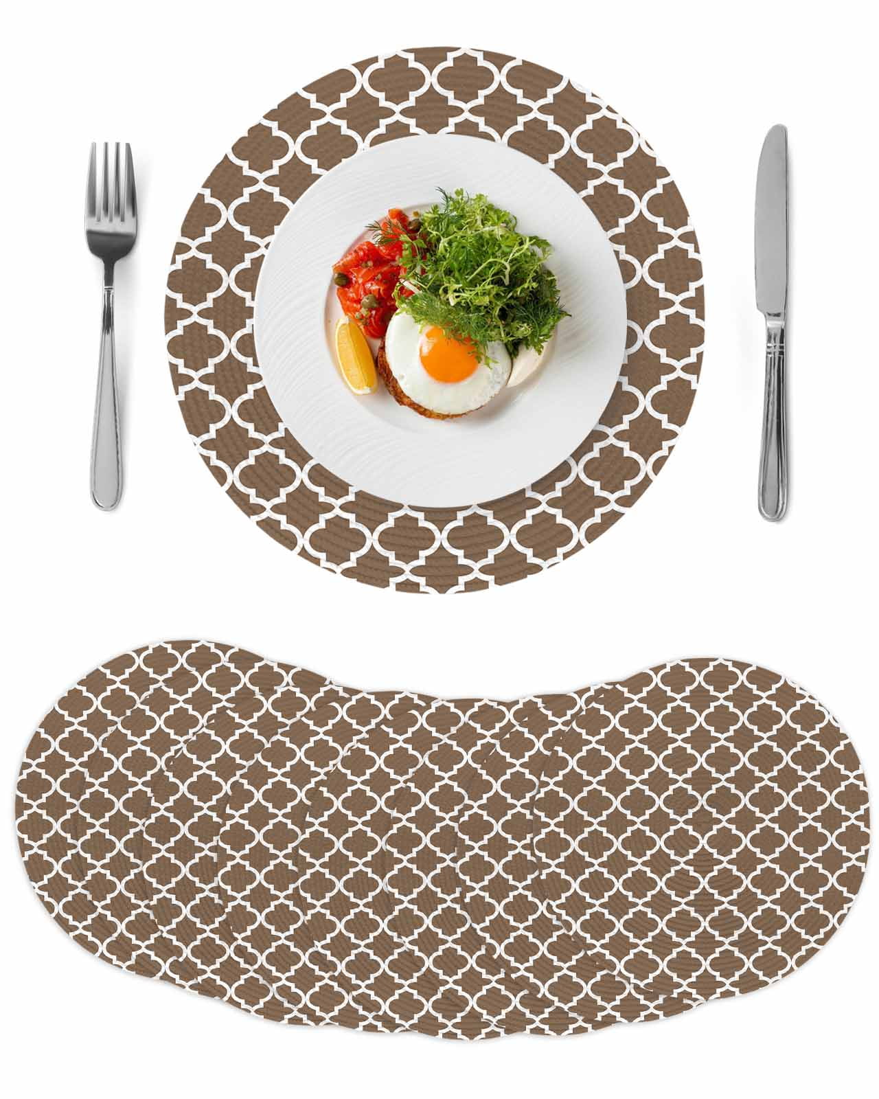 Brown White Geometric Round Table Placemats set of 8, Minimalist ...