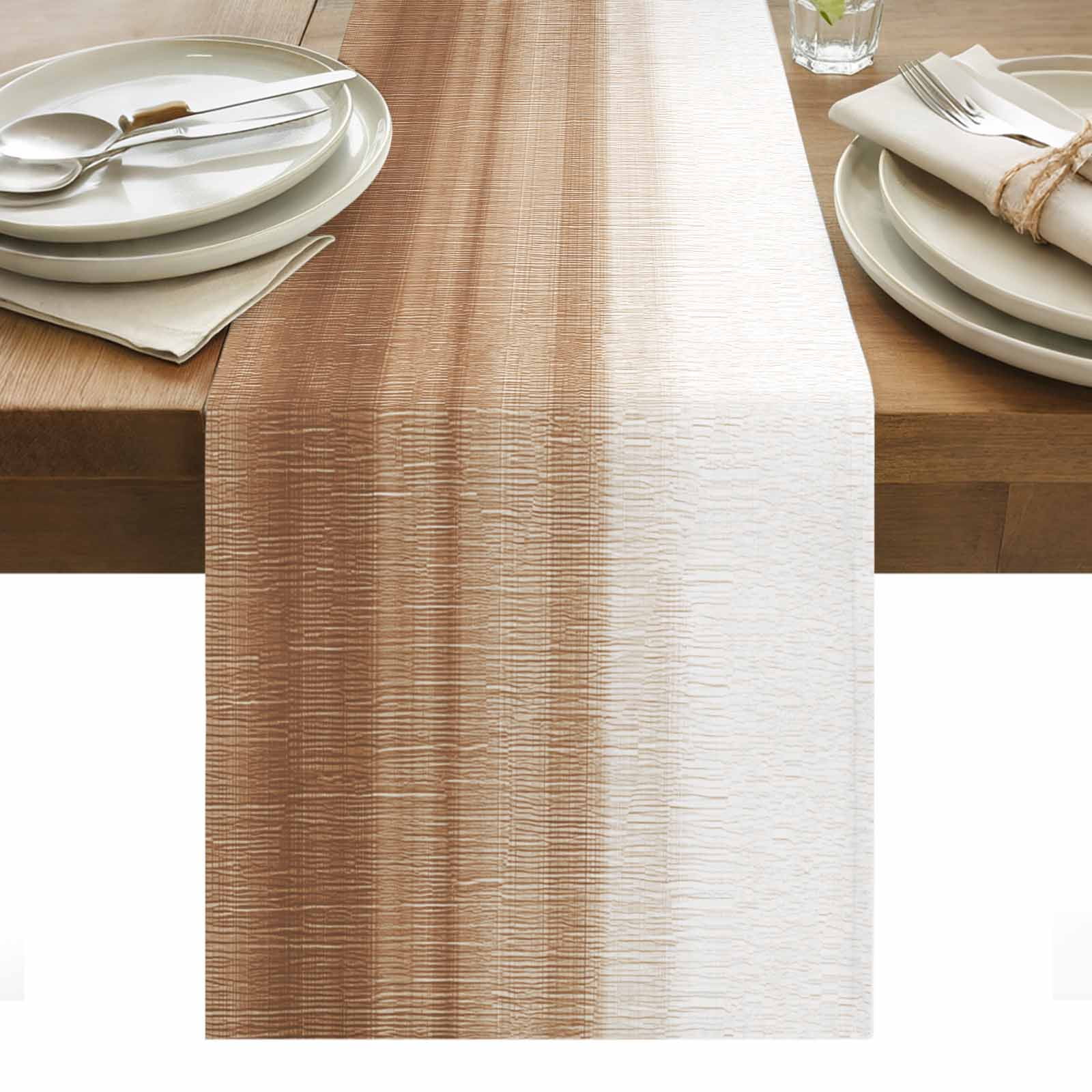 Brown White Gradient Table Runner 13 x 108 Inch, Abstract Ombre Texture ...