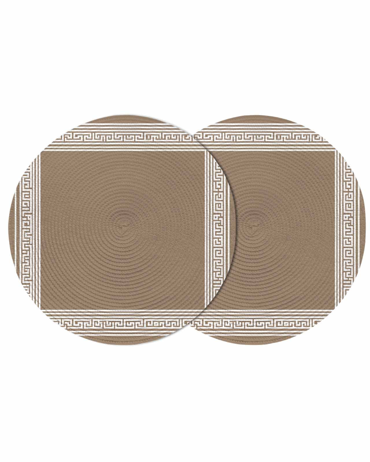 Brown White Greek Key Pattern Round Table Placemats set of 2, Geometric ...