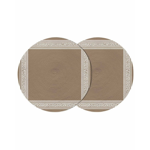 Brown White Greek Key Pattern Round Table Placemats set of 2, Geometric ...