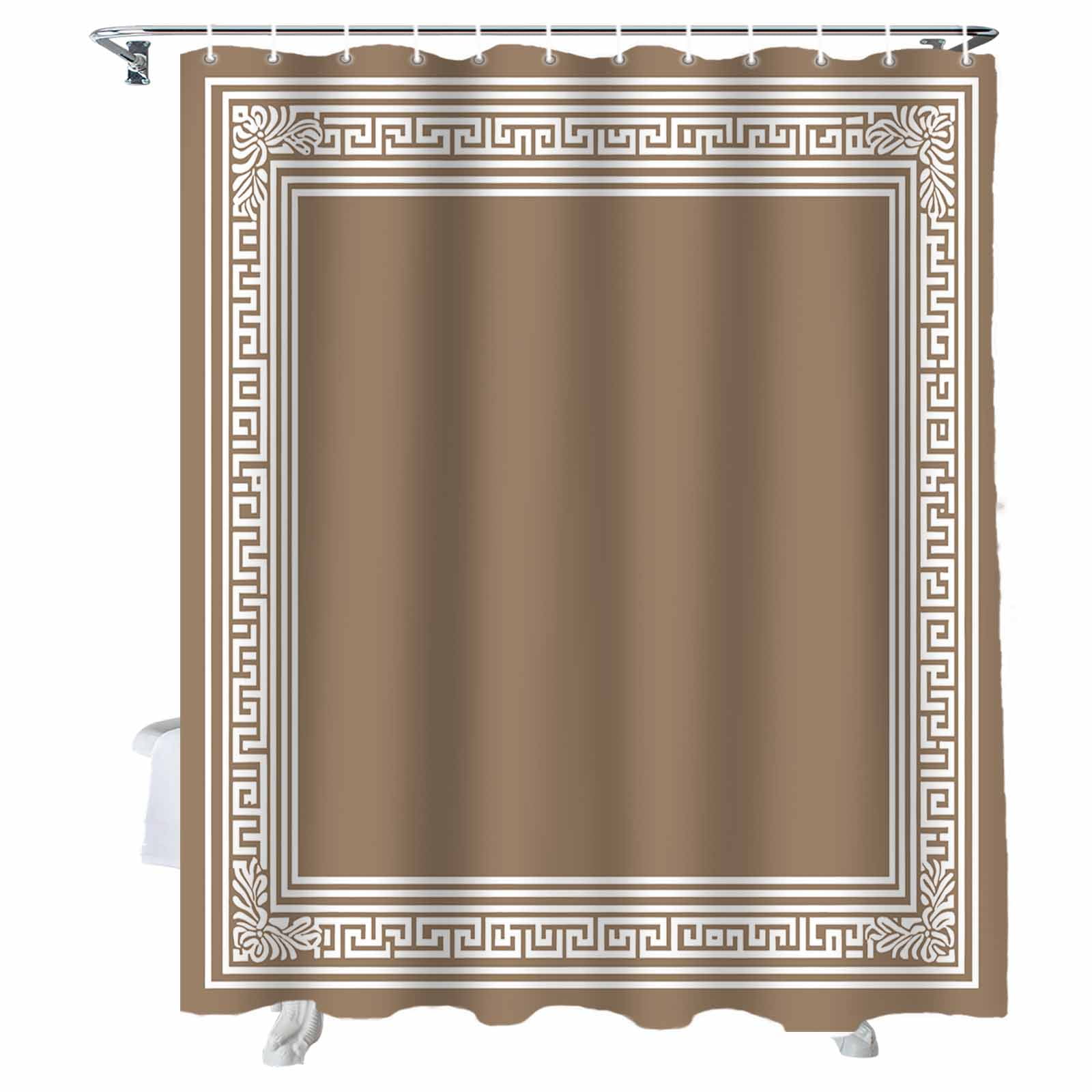 Brown White Greek Key Pattern Shower Curtain, Geometric Modern Shower ...