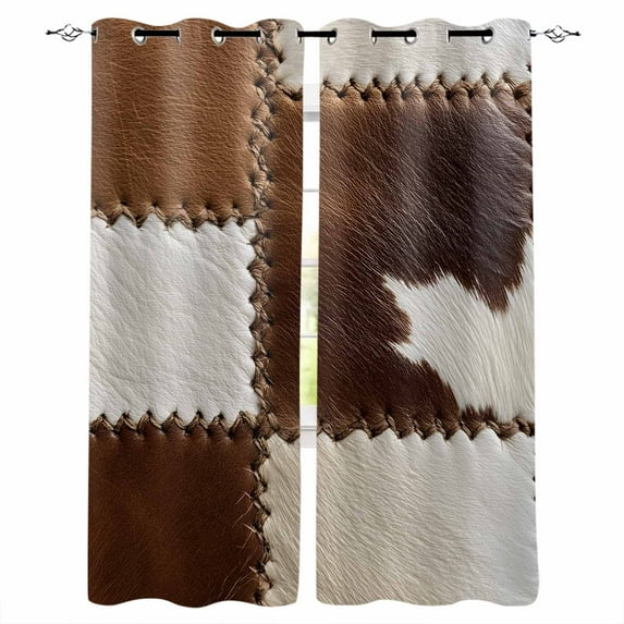 Brown White Leather Texture Blackout Curtains 96 Inches Long, Abstract ...