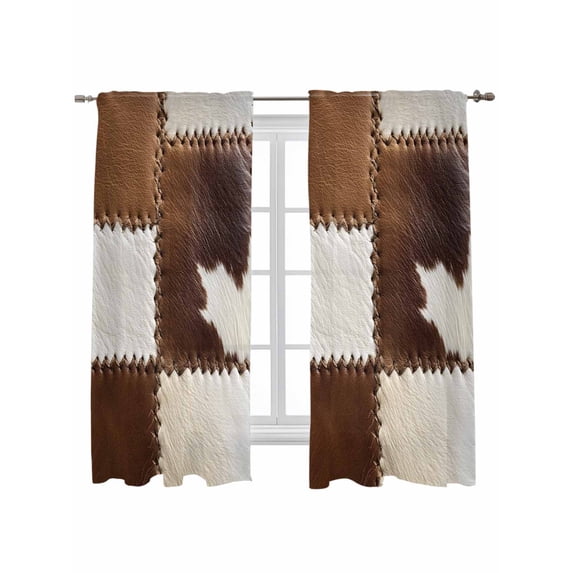 Brown White Leather Texture Curtains 63 Inch Length, Sheer Curtains for ...