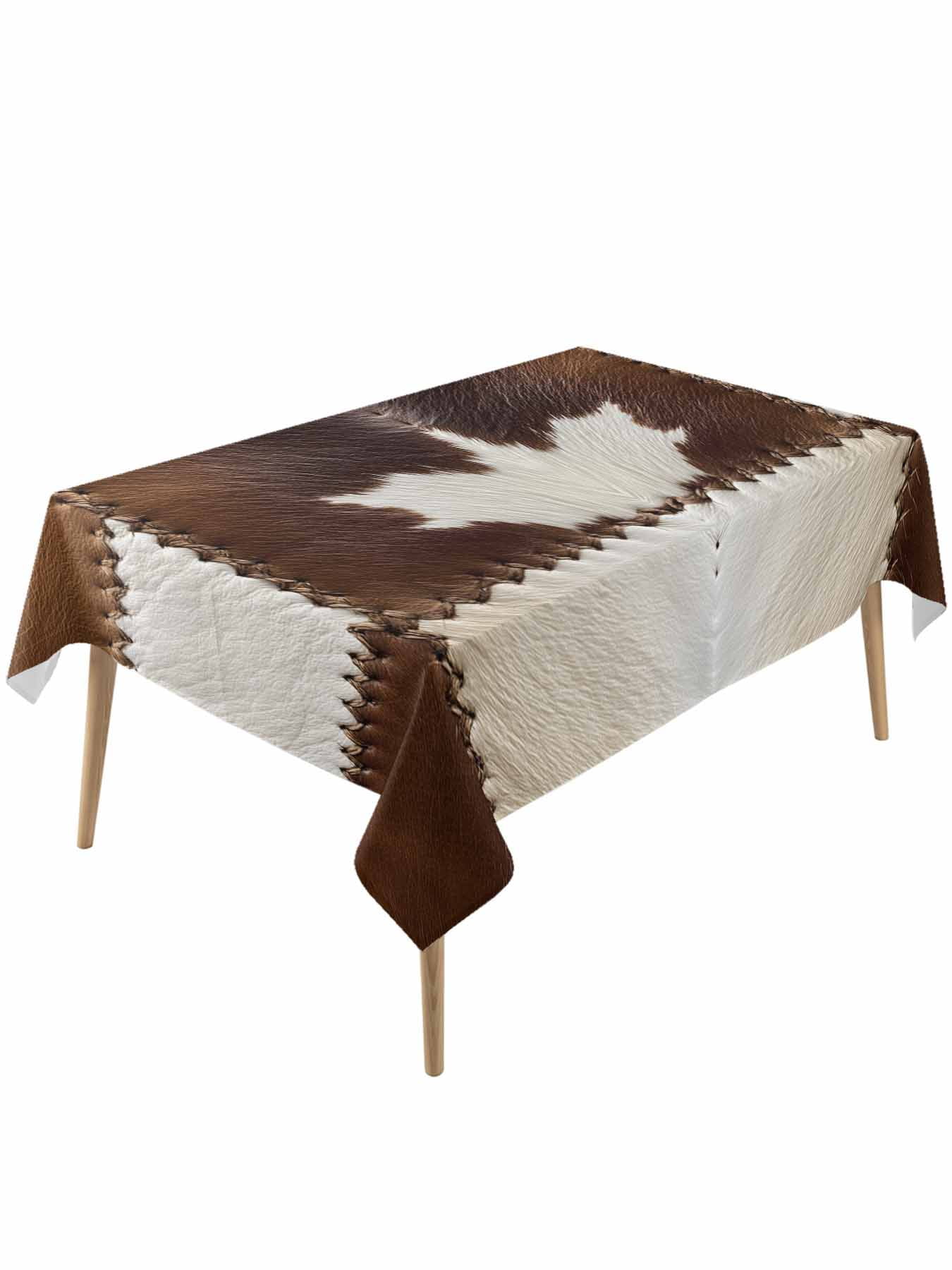 Brown White Leather Texture Rectangle Tablecloth, Abstract Art Cowhide ...