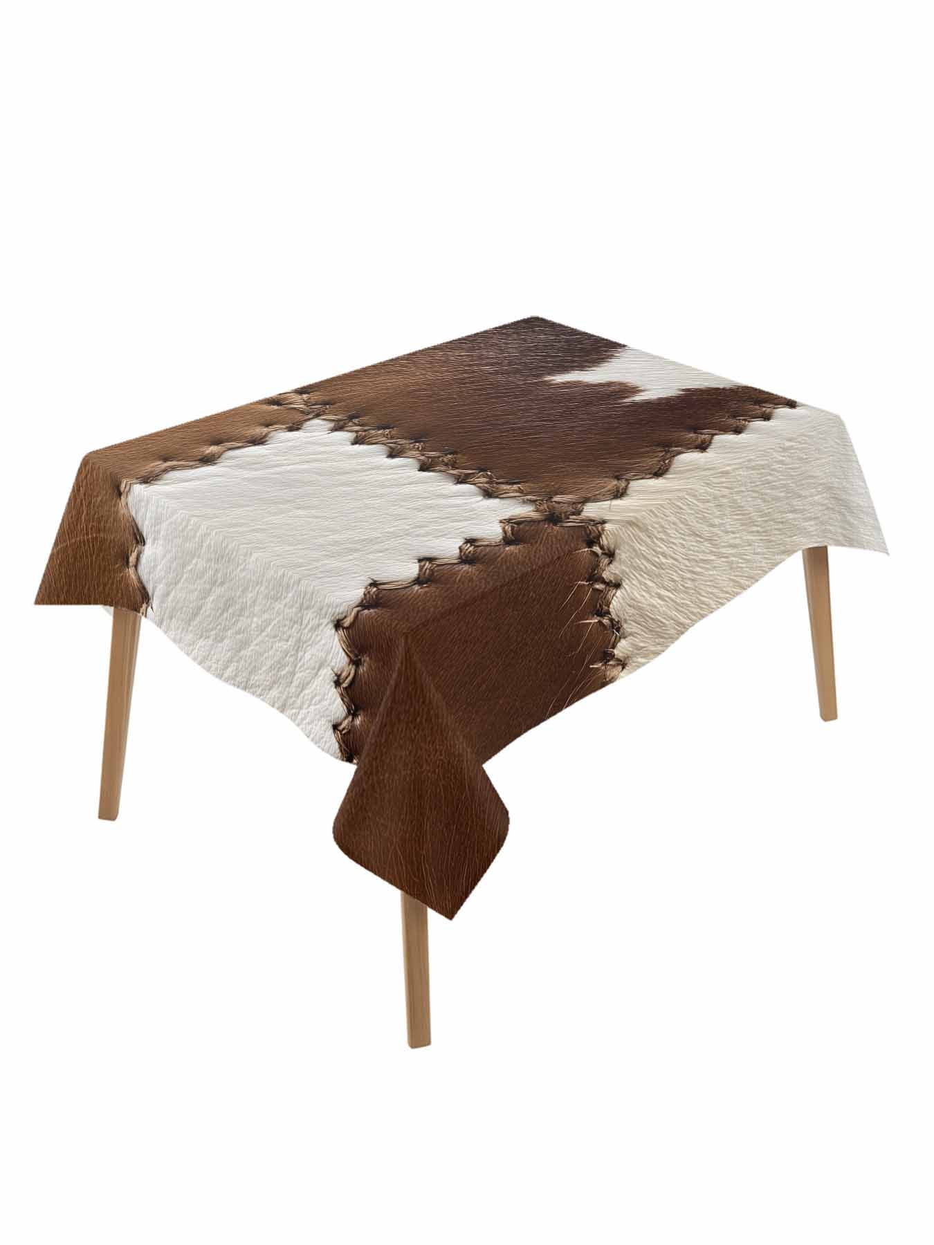 Brown White Leather Texture Rectangle Tablecloth, Abstract Art Cowhide ...