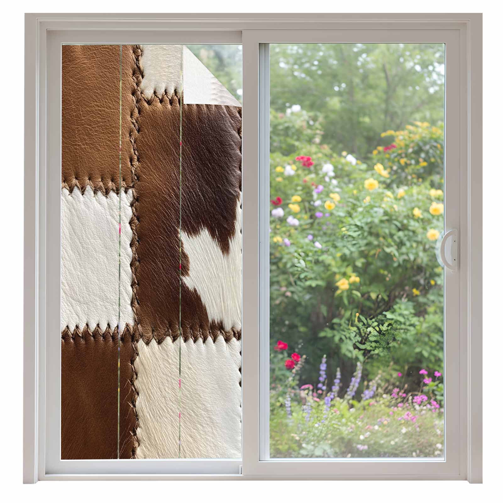 Brown White Leather Texture Window Privacy Film, Abstract Art Cowhide ...