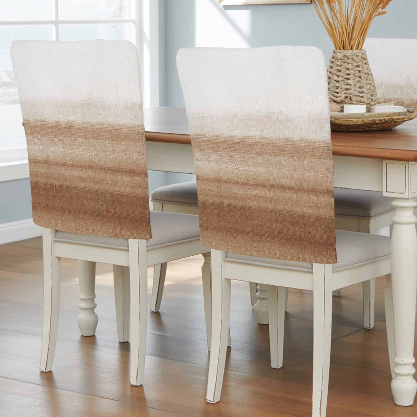 Brown White Ombre Chair Back Covers, Vintage Farmhouse Abstract Striped ...