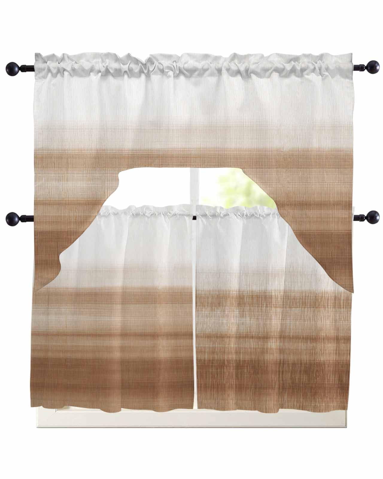 Brown White Ombre Kitchen Curtains Sets 36 Inch Length with Valance ...