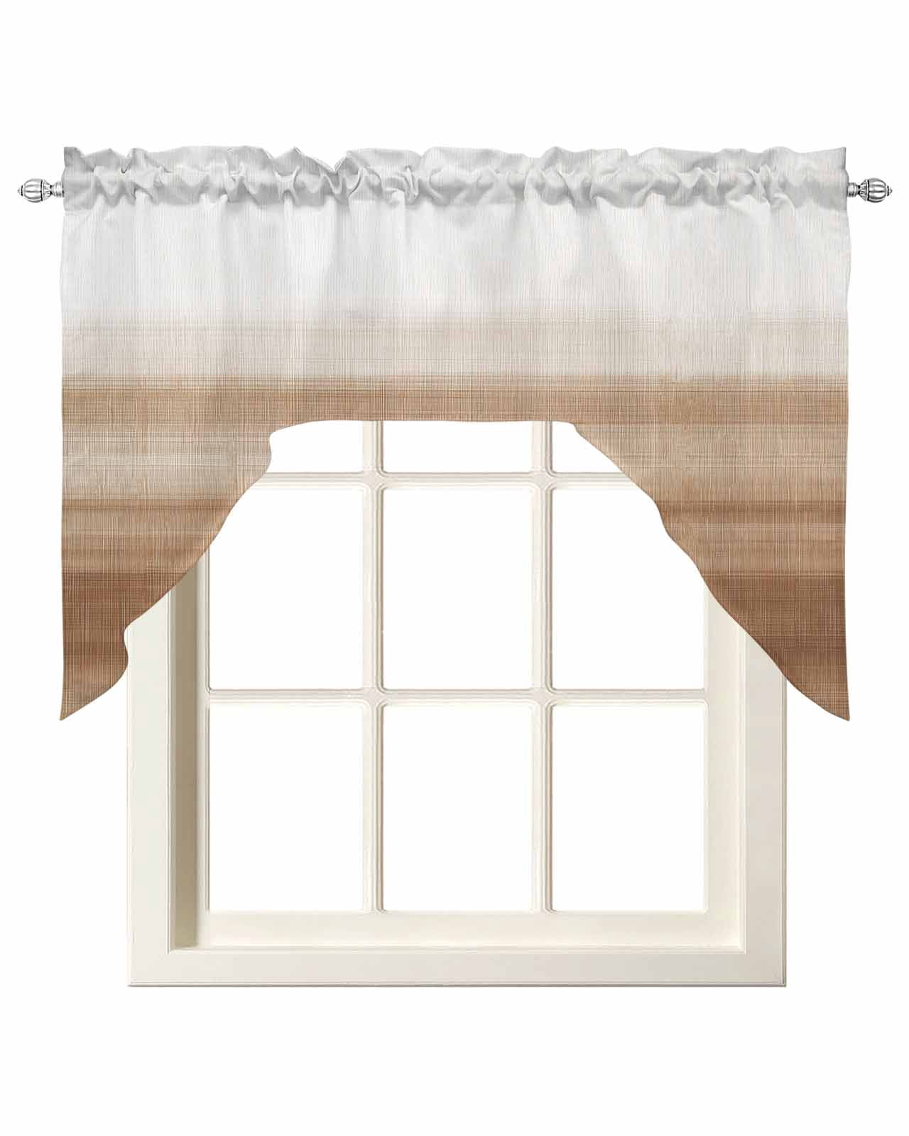 Brown White Ombre Kitchen Swag Valance for Window, Rod Pocket Short ...