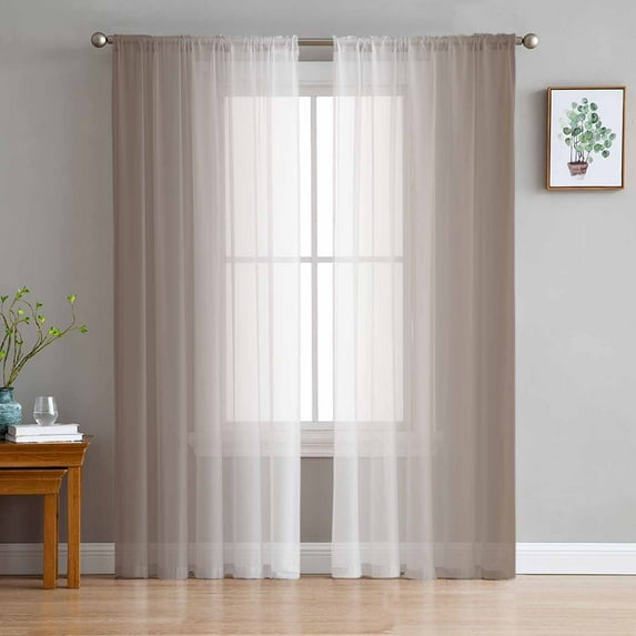 Brown White Ombre Sheer Curtains 63 Inches Length 2 Panels Set, Window Sheer Curtains for Living ...