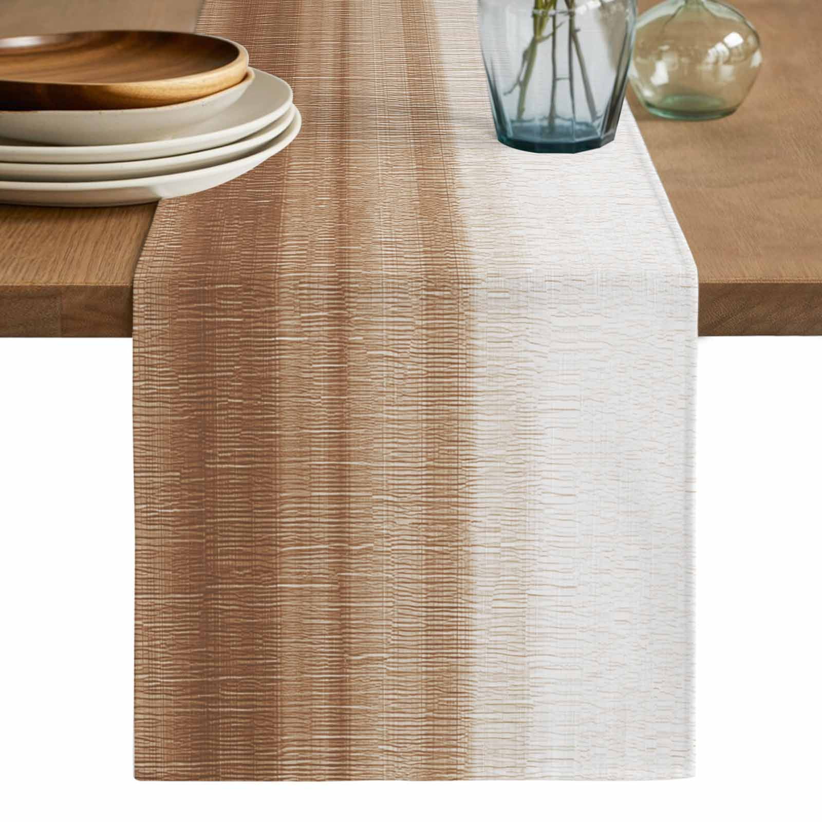 Brown White Ombre Table Runner, Vintage Farmhouse Abstract Striped ...