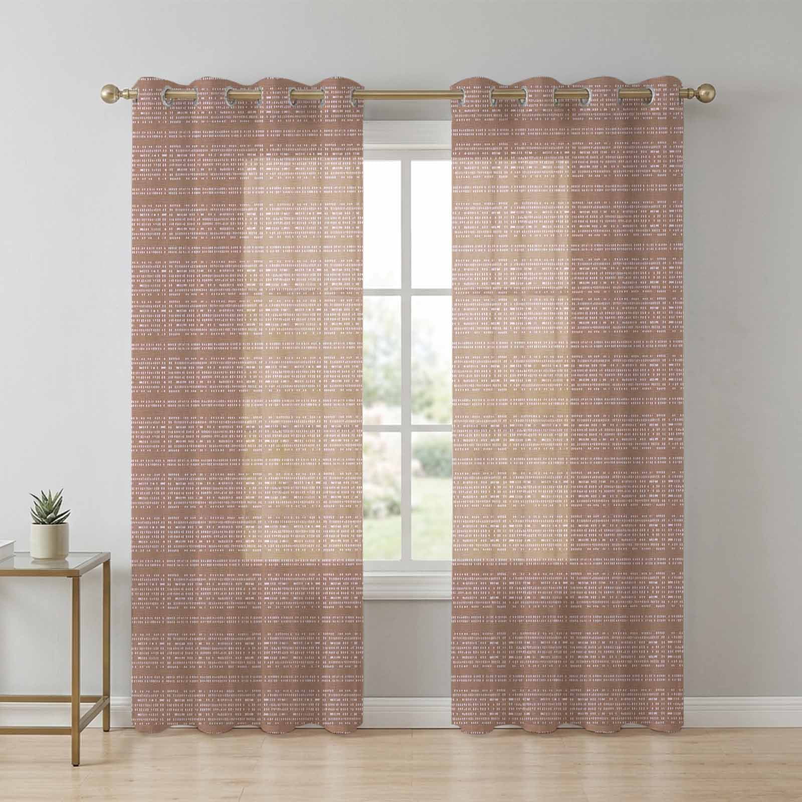 Brown White Pixels Sheer Curtains 84 Inch Long 2 Panels, Modern ...