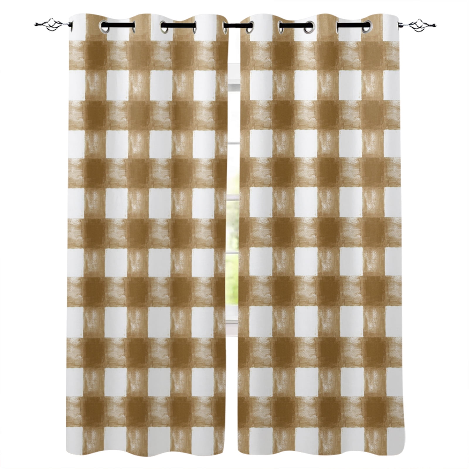 Brown White Plaid Blackout Curtains 84 Inches Long, Watercolor ...