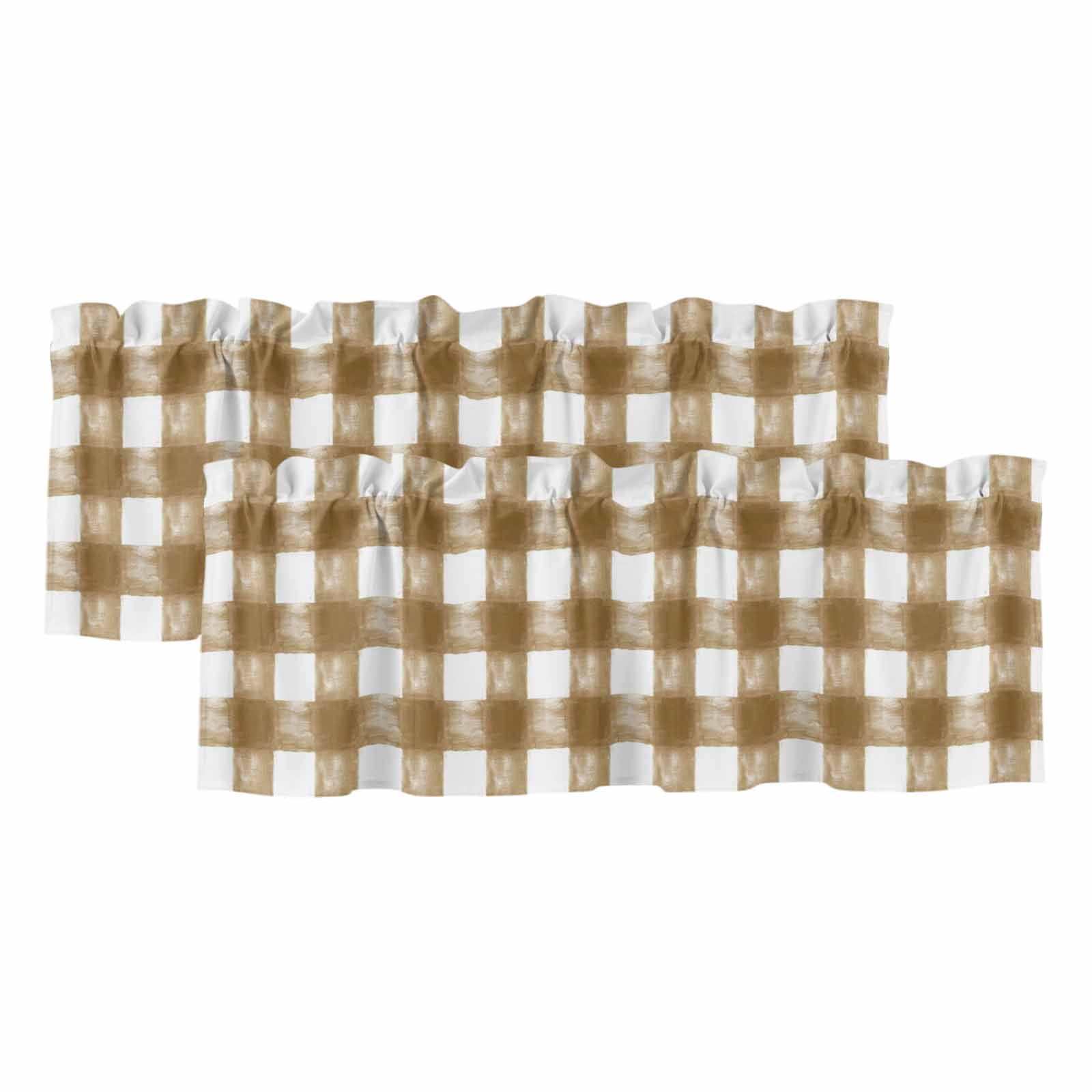 Brown White Plaid Valances for Windows, Watercolor Farmhouse Checkered ...