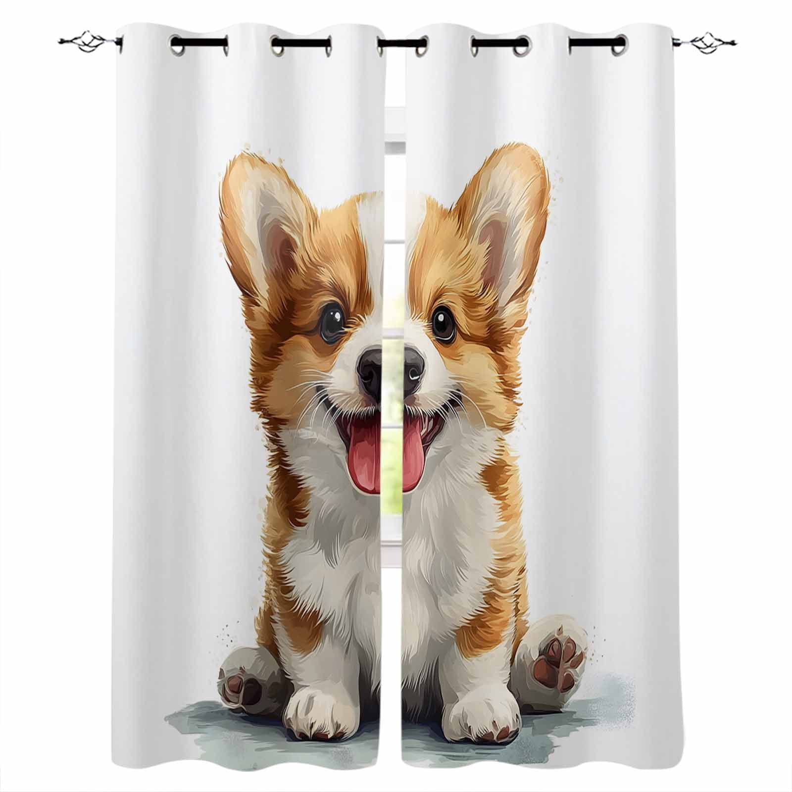 Brown White Puppy Blackout Curtains for Bedroom Living Room Darkening ...