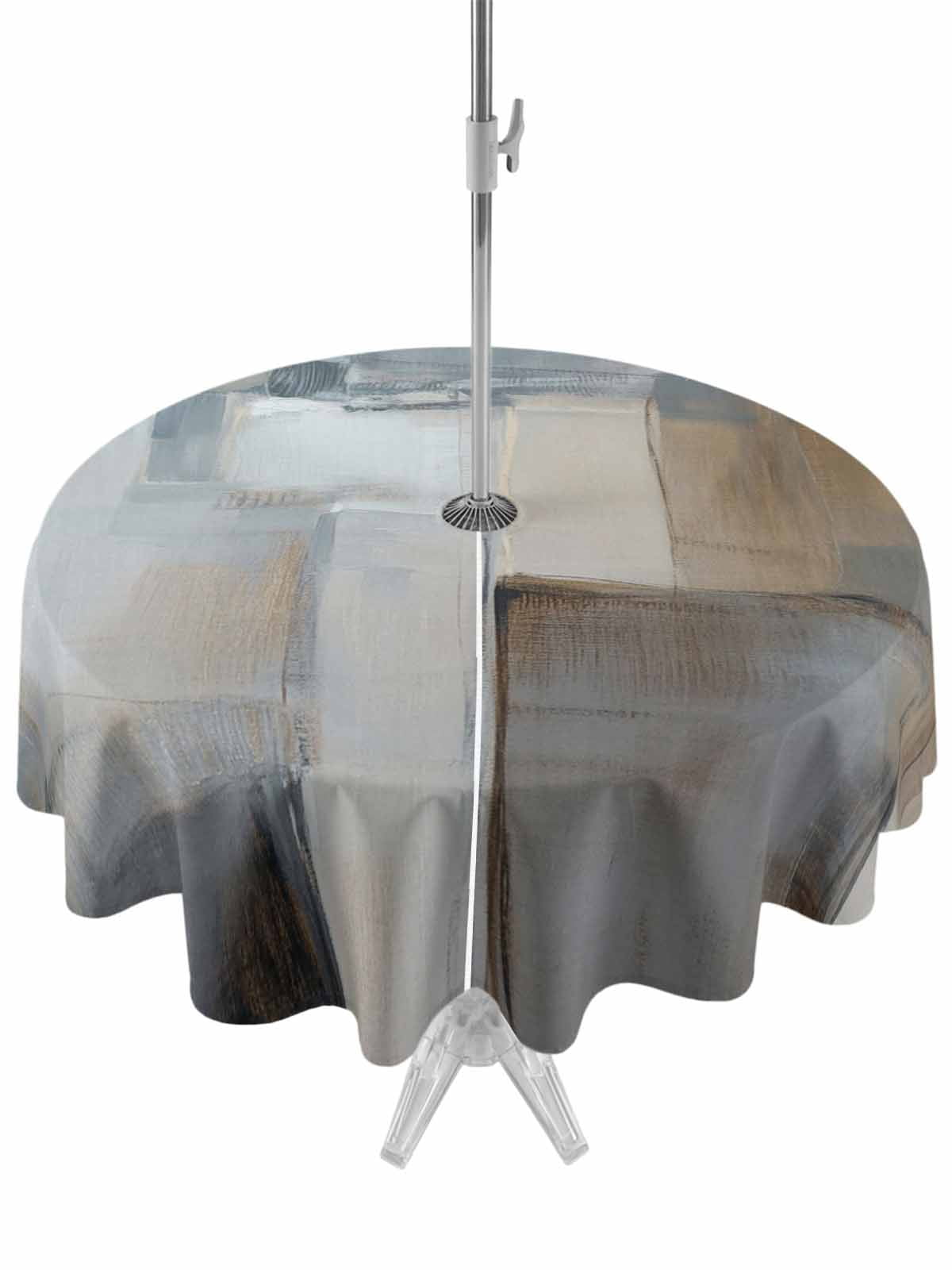 Brown White Round Outdoor Tablecloth with Umbrella Hole Abstract Art ...