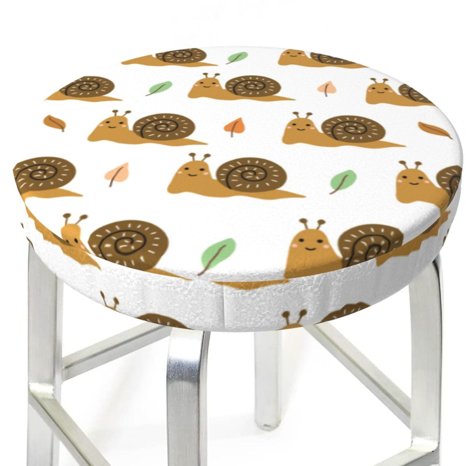 Brown White Snail Print Bar Stool Covers Round - Washable Round Seat ...