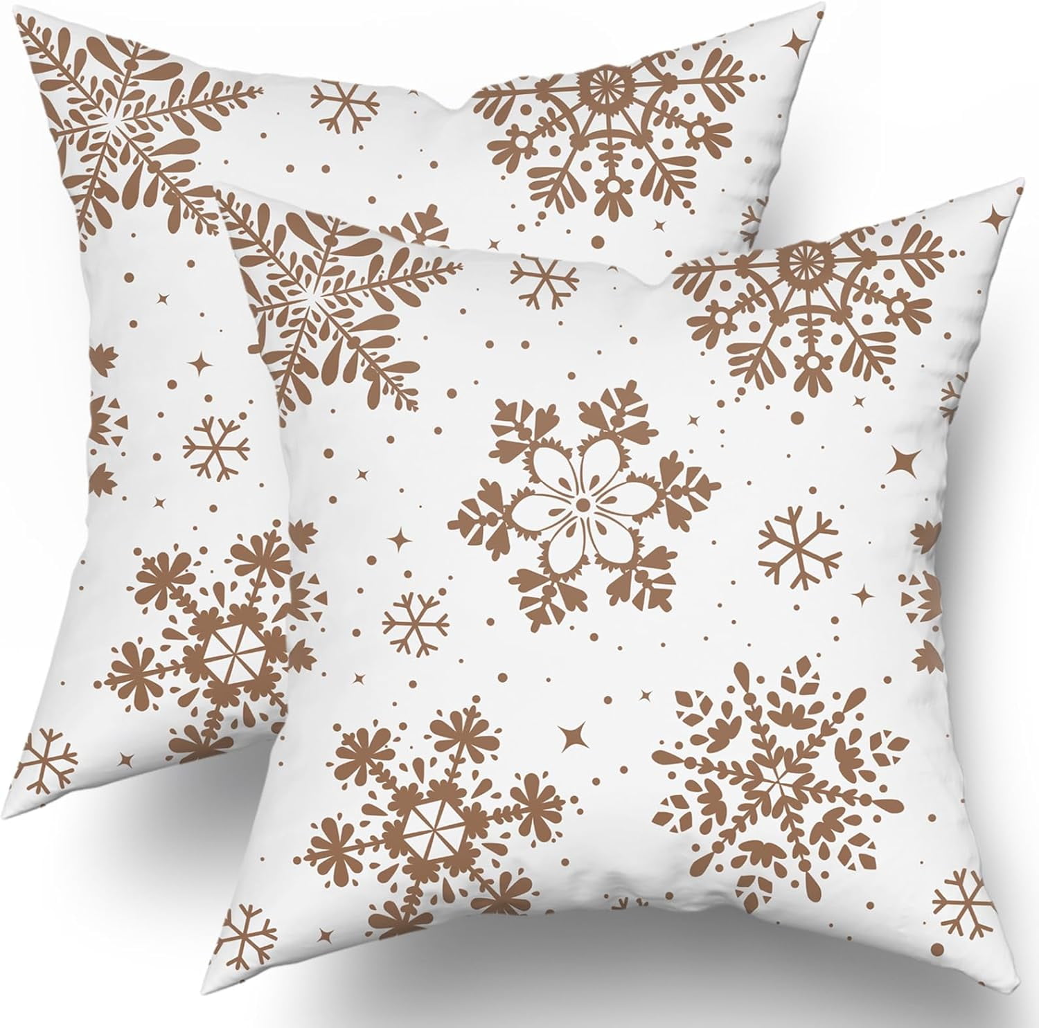 Brown White Snowflakes Winter Christmas Pillow Covers 16x16 Set of 2 ...