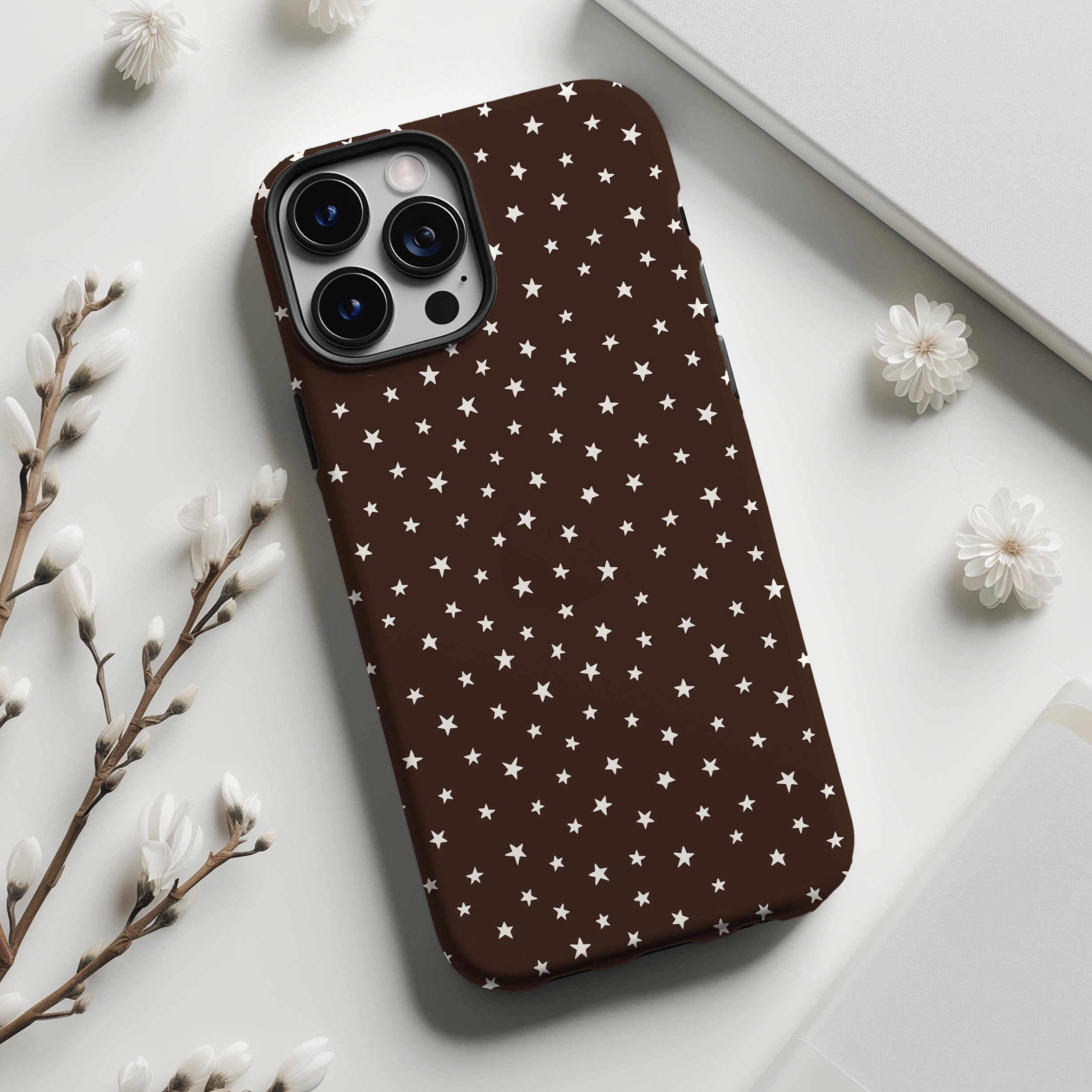 Brown White Star Phone Case Neutral Winter Look iPhone 17 16 15 14 13 ...