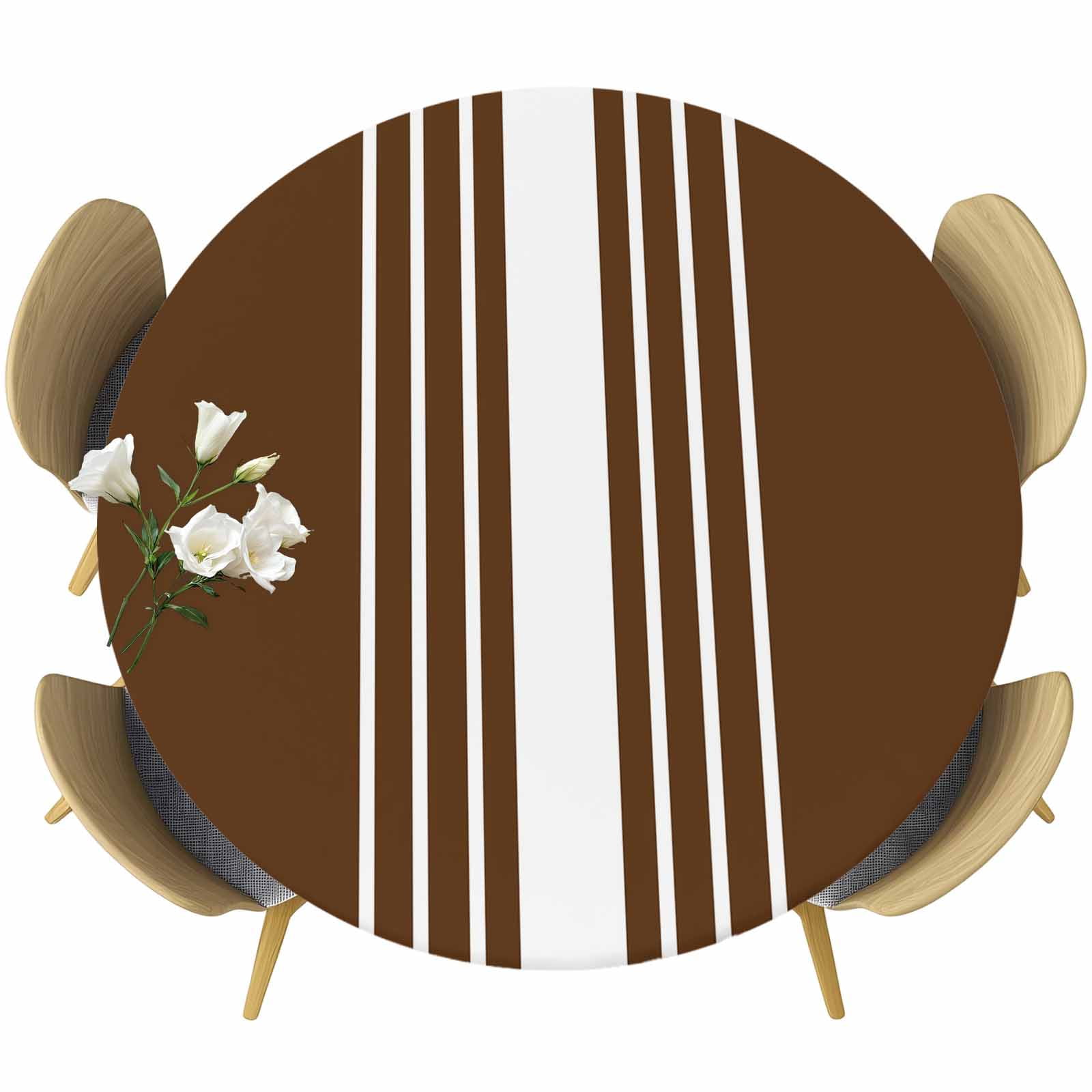 Brown White Stripe Round Tablecloth 36-44 Inch Round Fitted Table Cloth ...