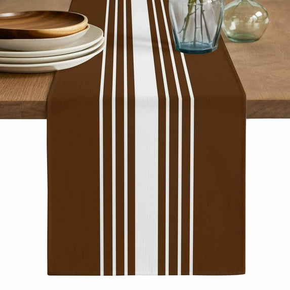 Brown White Stripe Table Runner, Modern Rustic Vertical Striped ...