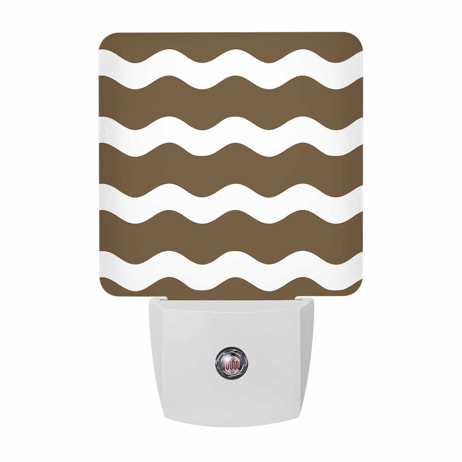 Brown and White Stripes Plug-in LED Night Lights Sea Wave Auto Dusk-to ...
