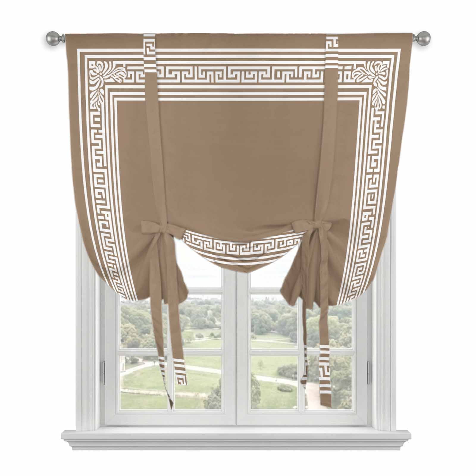Brown White Tie Up Curtains, Simplistic Greek Inspired Abstract ...