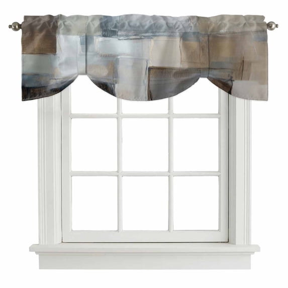 Brown White Tie Up Valance Curtains Abstract Art Oil Painting Retro ...