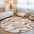 Brown White Water Ripple Round Rug 5ft Abstract Geometric Lines ...