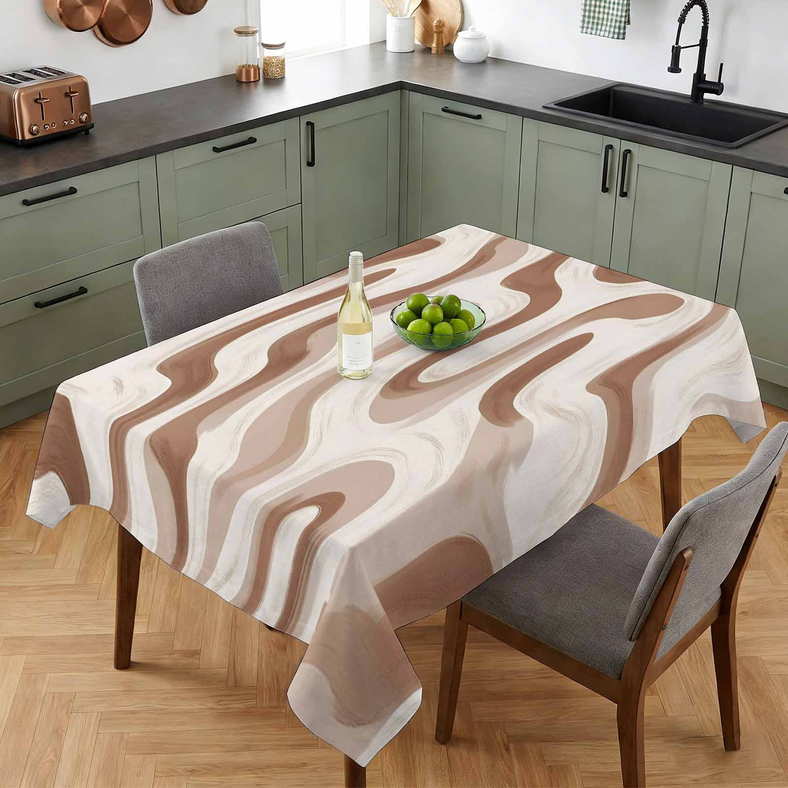 Brown White Water Ripple Table Cloth 52x70in, Waterproof Rectangle ...